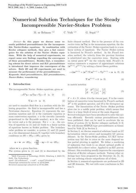 pdf numerical solution techniques for the steady incompressible navier stokes problem