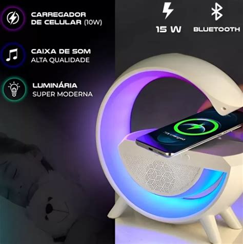 Caixa de som G Speaker Smart Station Luminária Rgb Led Carregador Indução
