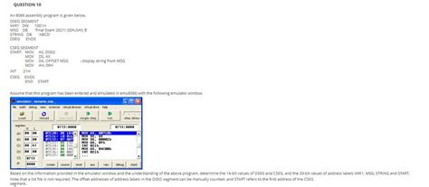 solved question 10 an 8086 assembly program is given below