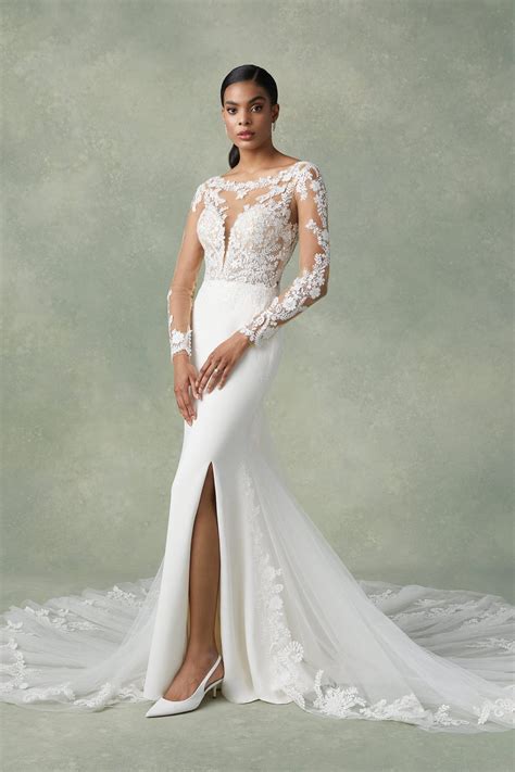 Forrest Stretch Crepe Wedding Dress With Plunging Illusion