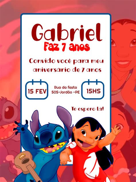 Convite Stitch Lilo Stitch Edite grátis nosso editor online