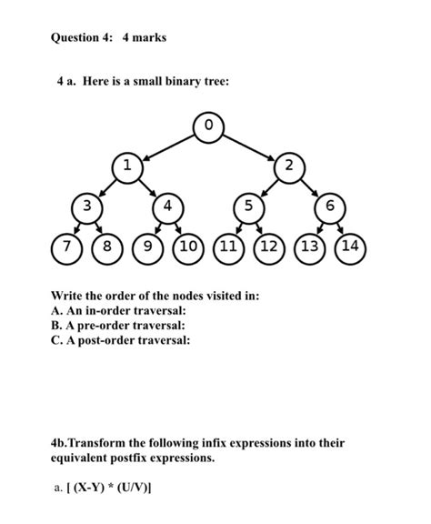 solved question 1 4 marks a draw a binary tree for the