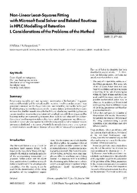 pdf non linear least squares fitting with microsoft excel solver and related routines in hplc