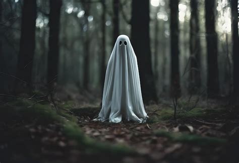 Premium AI Image Gloomy Ghost Standing On Ground In Forest