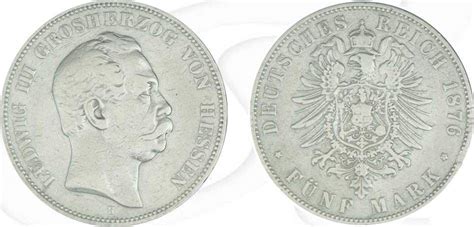 Deutschland Hessen Kaiserreich Hessen 5 Mark 1876 H Fast Ss