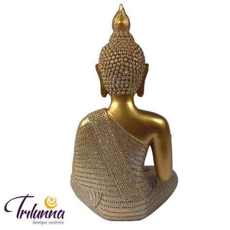 Estátua Decorativa 30Cm Buda Tibetano Dourado Conto de Fadas