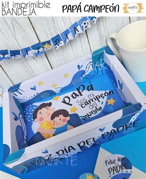 Kit Imprimible Bandeja Con Banderines Dia Del Padre Papa Campeon Ninarte