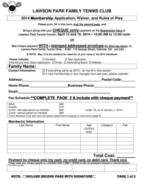 Fillable Online Lawson Park Tennis Membership Application 2014 Draft