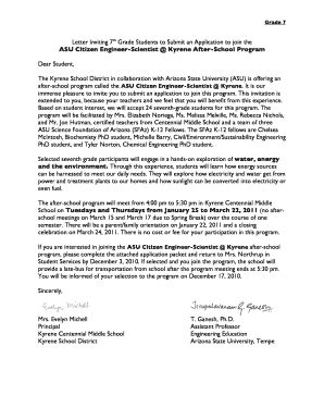 Fillable Online Graduate Asu 01 Grade 7 Student Letter Of Invitation