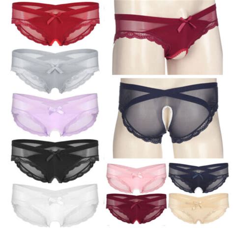 Uk Men Sexy Lace Sissy Pouch Thong Panties Sheer G String Bikini Brief