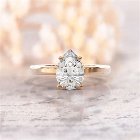 Pear Shaped Moissanite Engagement Ring 2 Carat Solitaire Engagement