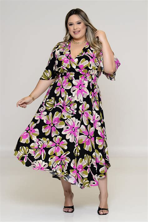 Vestido Plus Size Estampado Assimétrico Vk Moda Plus Size
