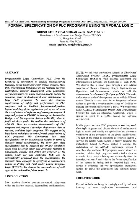 pdf formal specification of plc programs using temporal logic