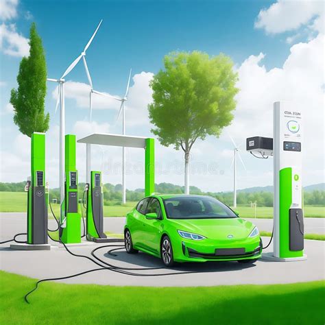 Coche Eléctrico Conectado Para Cargar La Batería En La Estación De