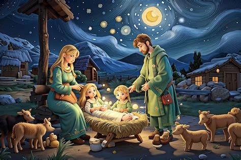 Vollständige pastorale krippe bild der heiligen familie der geburt jesu