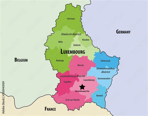 Vecteur Stock Map Of Luxembourg Cantons Colored By Districts With