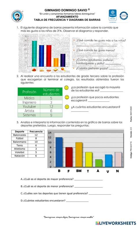 Tabla De Frecuencia Y Diagrama De Barras Worksheet Diagrama De Barras