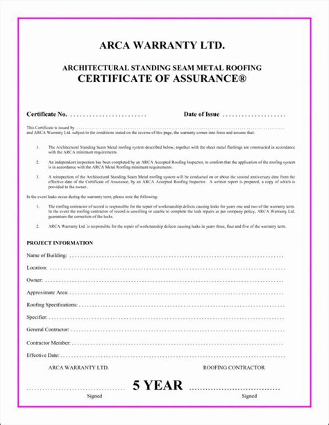 Printable Roofing Certificate Of Completion