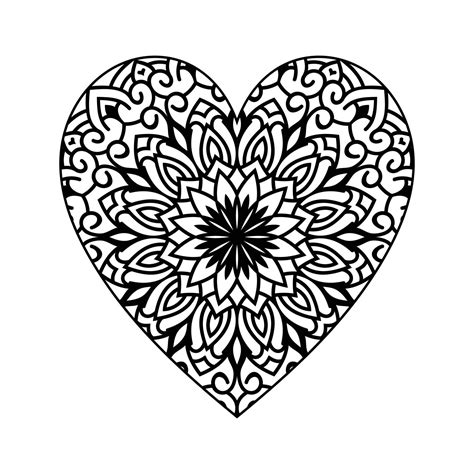 Heart Shaped Mandala Floral Pattern For Coloring Book Heart With