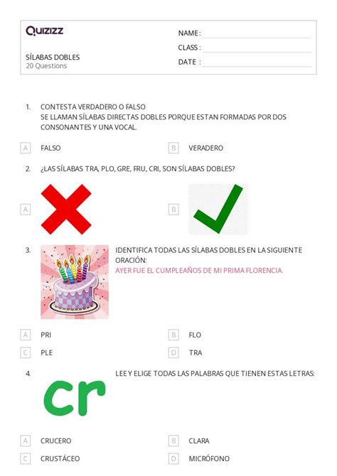 Consonantes Dobles Hojas De Trabajo Para Grado En