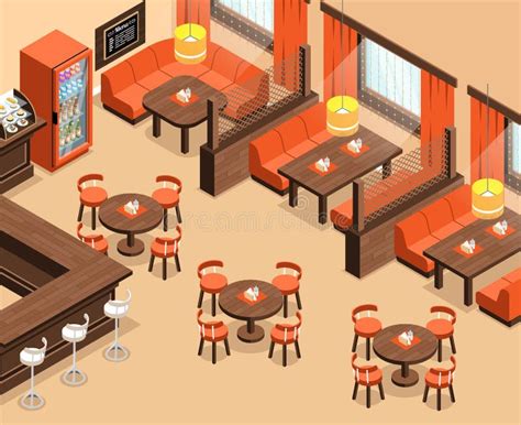 Interior De Restaurante Isométrico Ilustración del Vector Ilustración