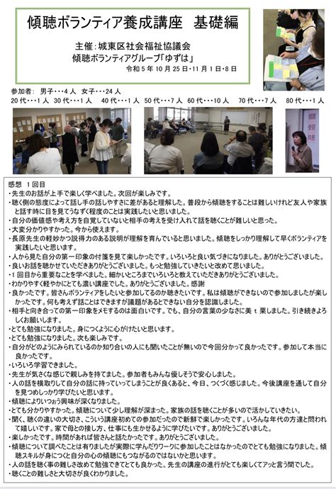 城東区傾聴ボランティア養成講座ゆずは