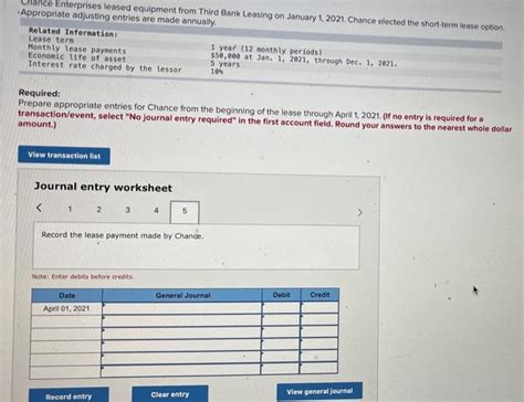 Solved Points Chance Enterprises Leased Equipment Chegg