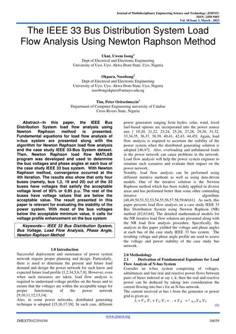 pdf the ieee 33 bus distribution system load flow analysis using newton raphson method