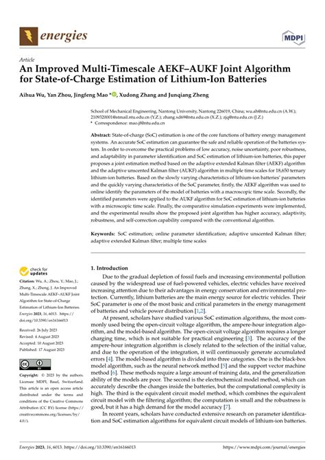 pdf an improved multi timescale aekf aukf joint algorithm for state of charge estimation of