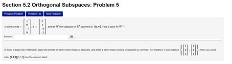 solved section 5 2 orthogonal subspaces problem 5 previous