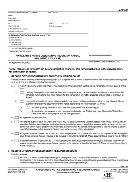 Fillable Online App Appellant S Notice Designating Record On Appeal
