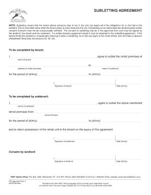 Fillable Online Justice Gov Nt SUBLETTING AGREEMENT Fax Email Print