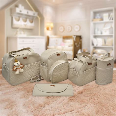Kit bolsa mala maternidade bebê mochila luxo Masculino 5 peças completo