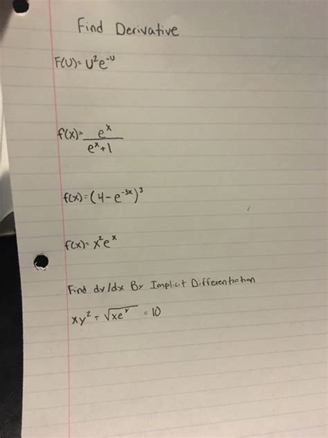 solved find derivative f u u 2 e u f x e x e x 1