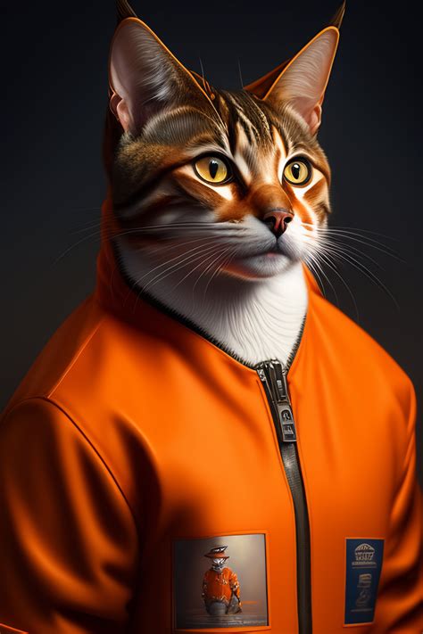 Lexica Mugshot Of A Tabby Cat Wearing Orange Prison Inmate Jumpsuit