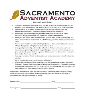 Fillable Online Players And Parents Codes Of Conduct Better