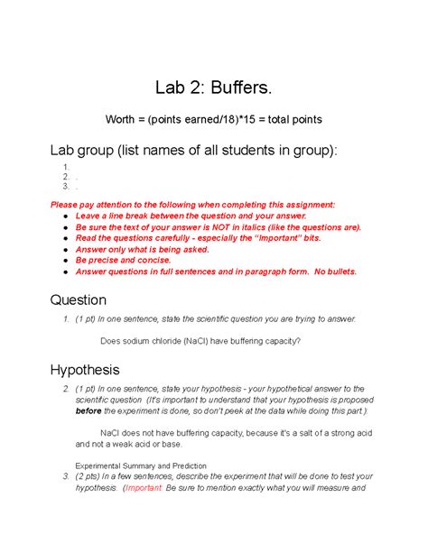 Lab The Scientific Method Buffer Lab Buffers Worth Points