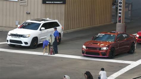 Widebody Hellcat Charger Vs Jeep Trackhawk Drag Race YouTube