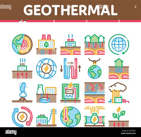 Geothermal Energy Collection Icons Set Vector Illustrations Stock