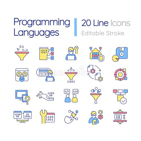 programming languages rgb color icons set stock vector illustration of command editable
