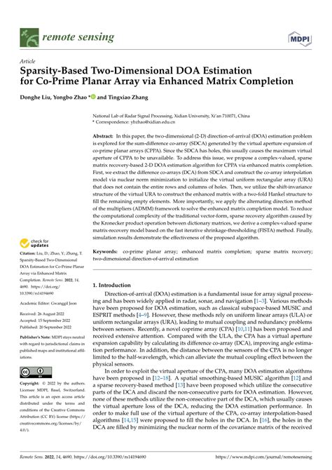 pdf sparsity based two dimensional doa estimation for co prime planar array via enhanced