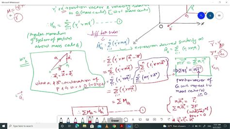 angular momentum of system of particles about mass centre kinetic energy of system of particles