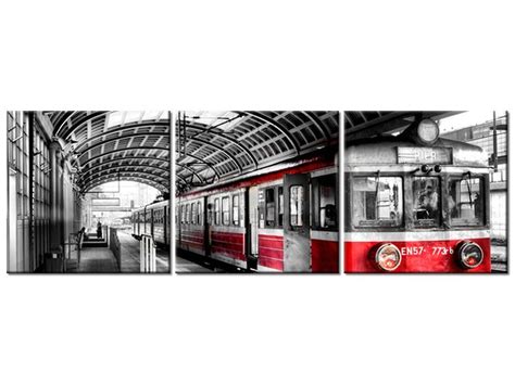 Obraz Pociąg na peronie 3 elementy 150x50 cm Oobrazy Sklep EMPIK