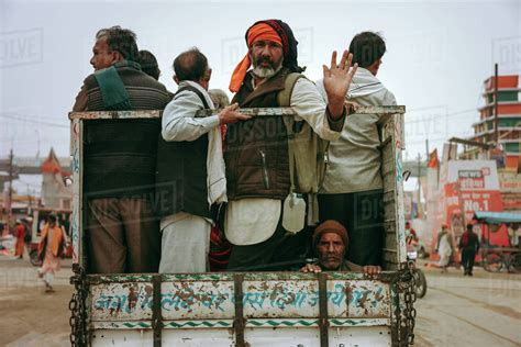 Allahabad India February 2018 Mature Old Men In Turbans Riding In