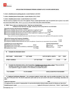 Fillable Online Application For Disable Person License Plate Placard