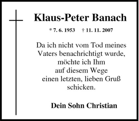 Trauer Und Todesanzeigen Von Klaus Peter Banach Trauer De