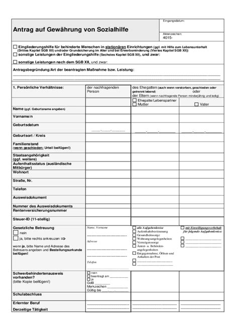 Ausfüllbar Online Antrag auf Gewhrung von Sozialhilfe Antrag EGH Fax