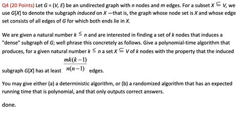 solved q4 20 points let g v e be an undirected graph
