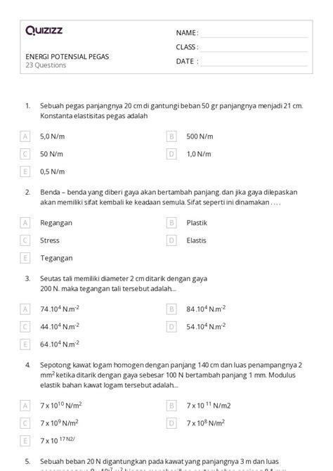 50 Lembar Kerja Energi Potensial Pegas Dan Hukum Kait Untuk Kelas 10