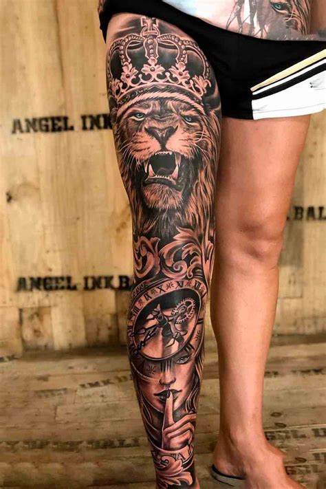 Perna Fechada De Tatuagem De Leao Leg Tattoos Women Leg Tattoo Men